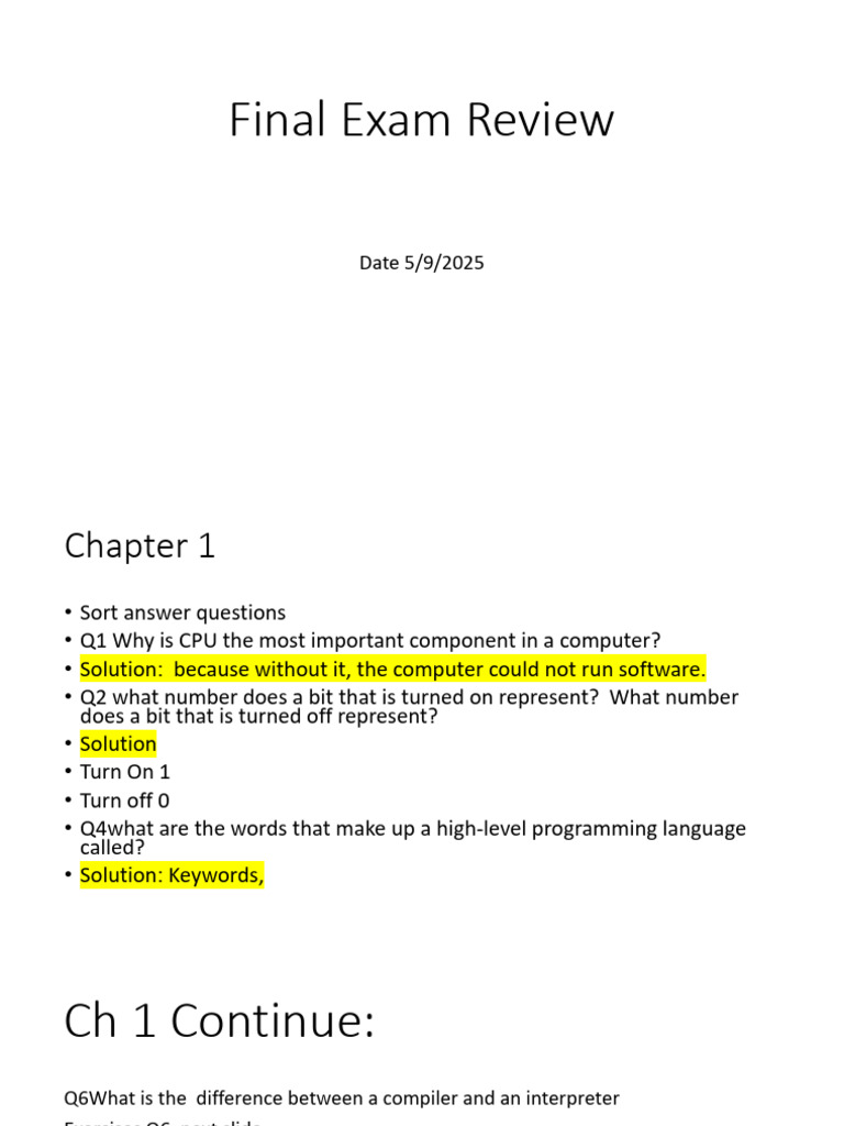 Final Exam Review for CSC 101 SEC 1700 and SEC 13021 | PDF | Python ...