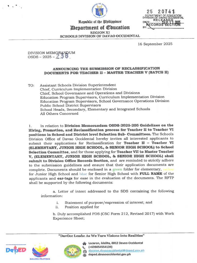 DM Osds 2025 238 Announcing The Submission of Reclassification ...