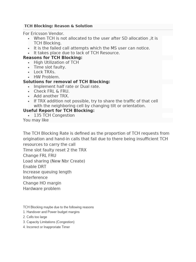 TCH Blocking: Causes and Solutions | PDF