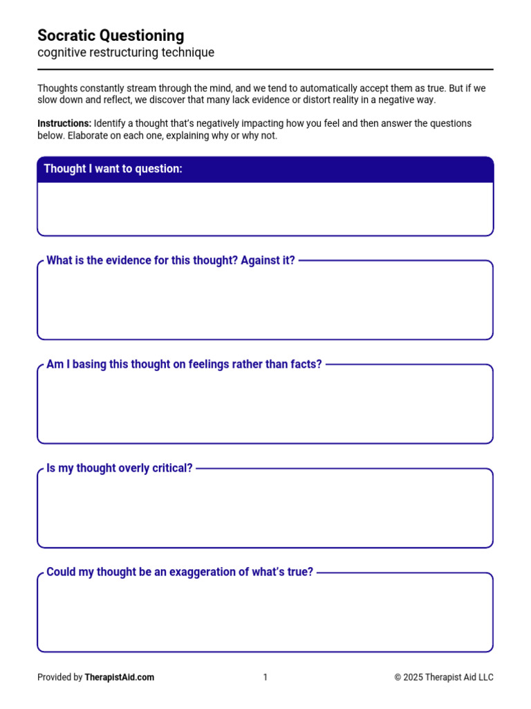 Socratic Questioning Worksheet Guide | PDF