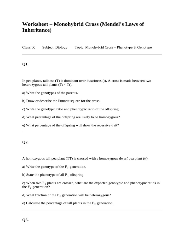 Worksheet Mendel Laws | PDF