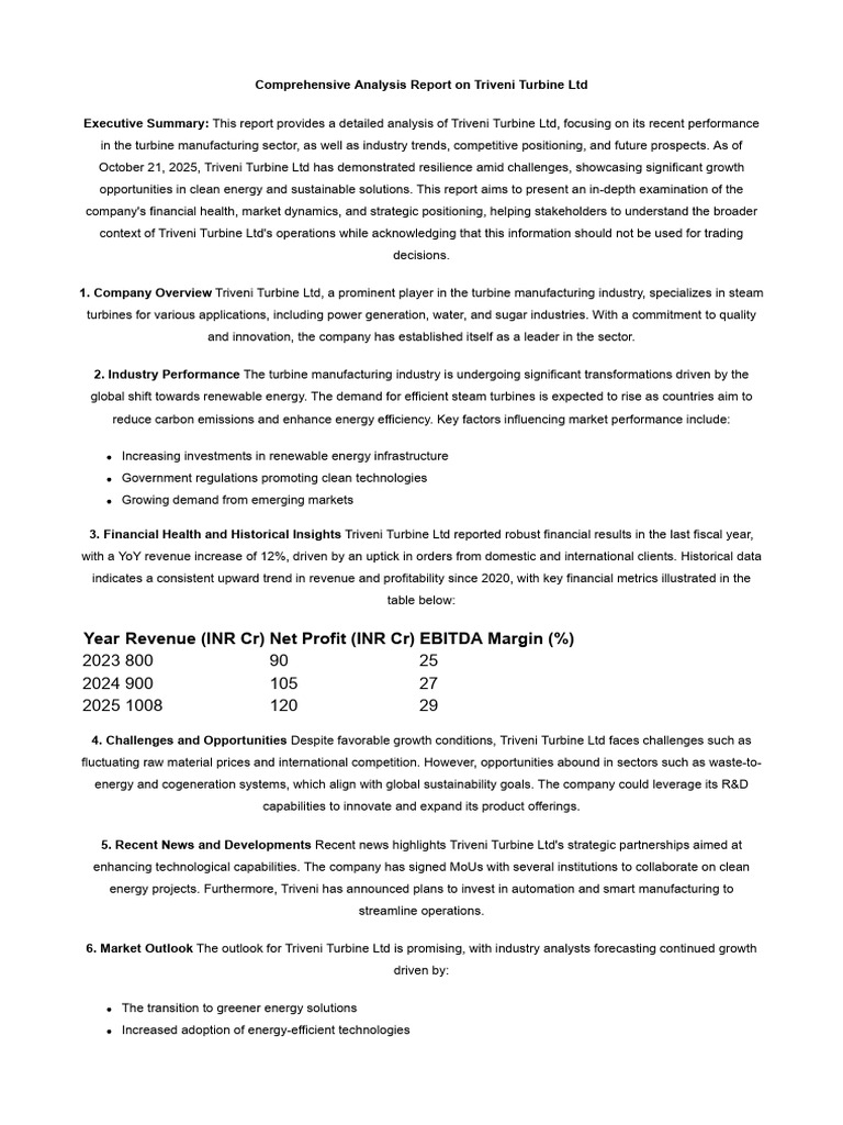 Triveni Turbine LTD - Report | PDF | Renewable Energy | Clean Technology