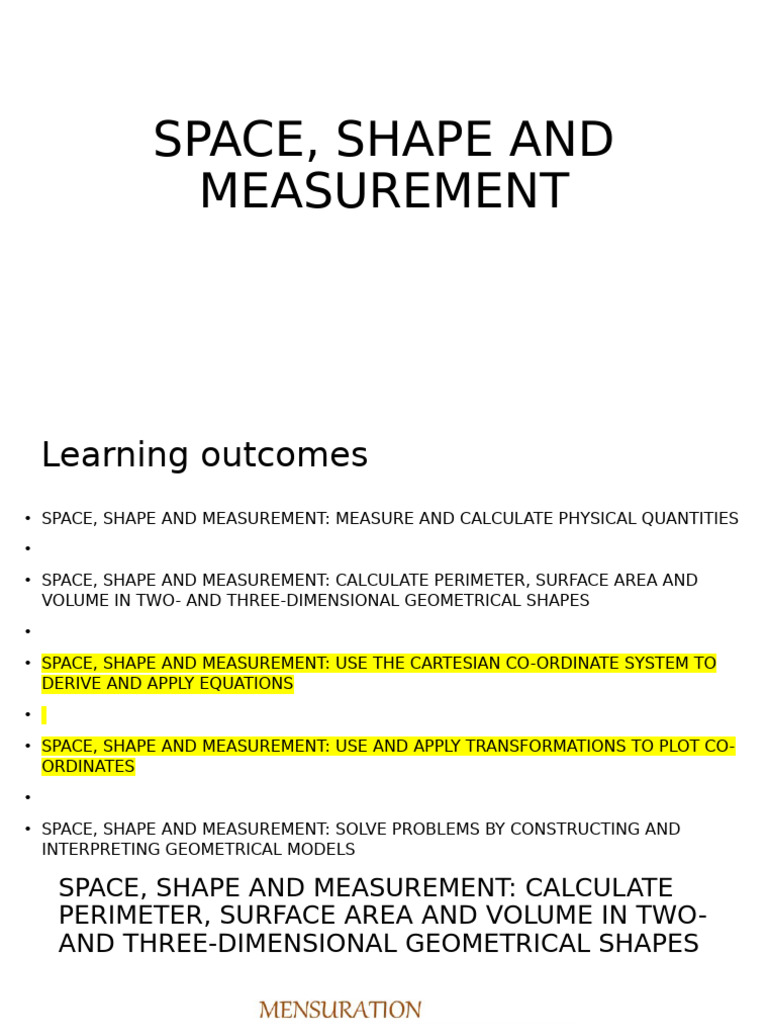 Space, Shape, and Measurement Guide | PDF | Area | Volume