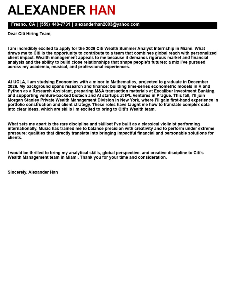 CITI 2026 (Wealth) Cover Letter | PDF