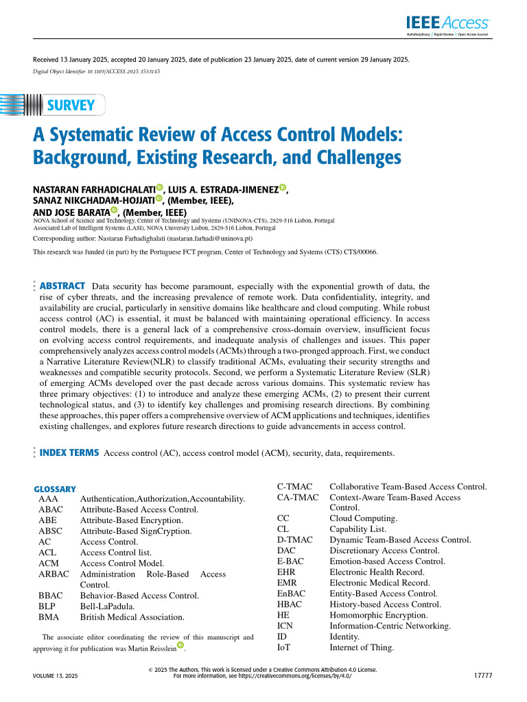 A Systematic Review of Access Control Models Background Existing Research and Challenges | PDF ...