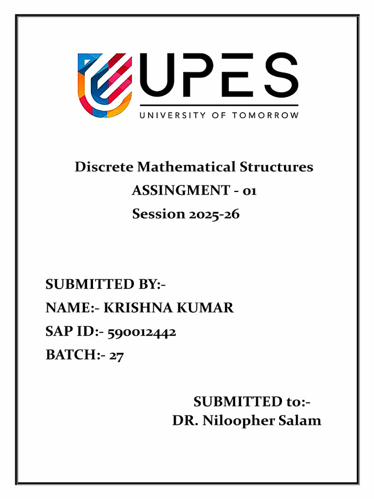 Discrete Mathematical Structures Assignment 01 by Krishna Kumar | PDF