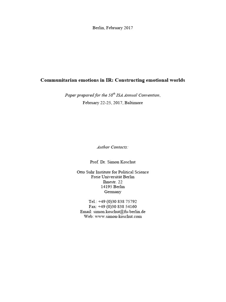 Communitarian Emotions in IR - Constructing Emotional Worlds | PDF ...