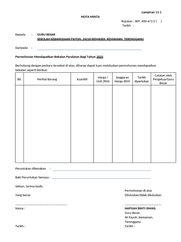 Nota Minta Kosong | PDF