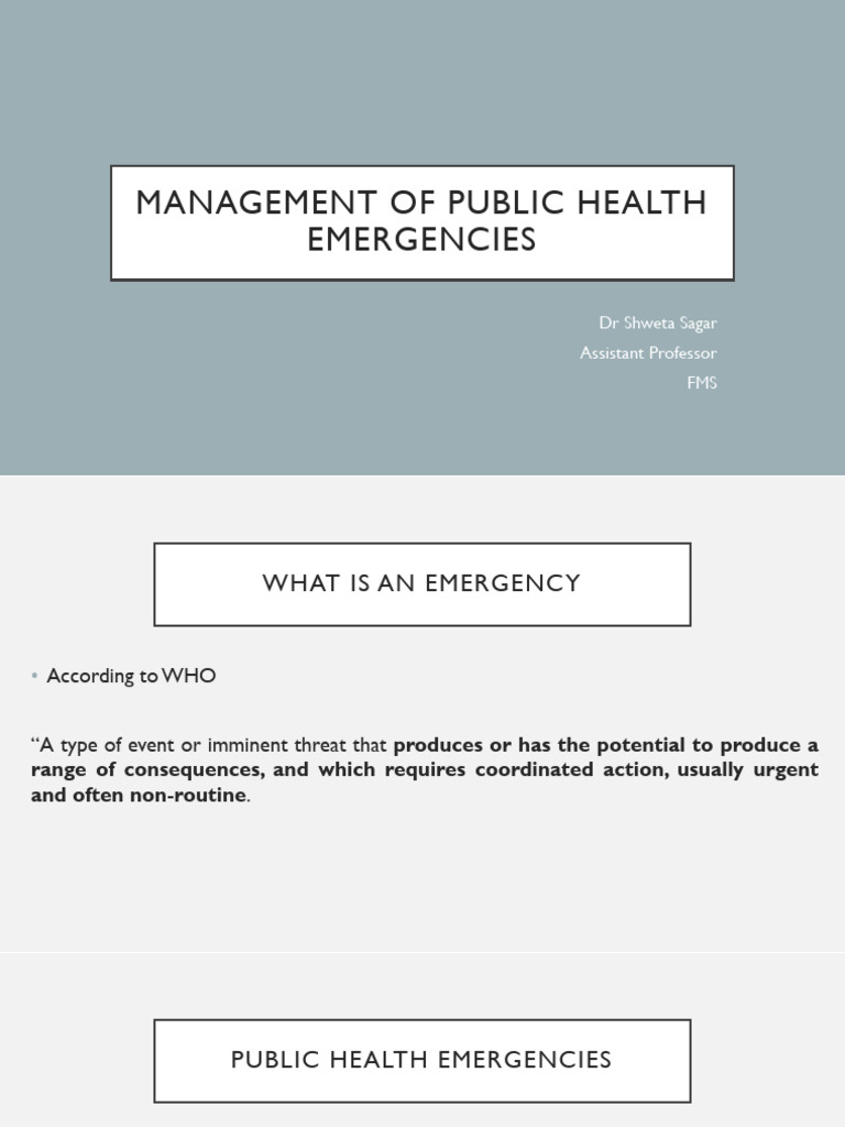 Management of Public Health Emergencies | PDF | Public Health | Emergency