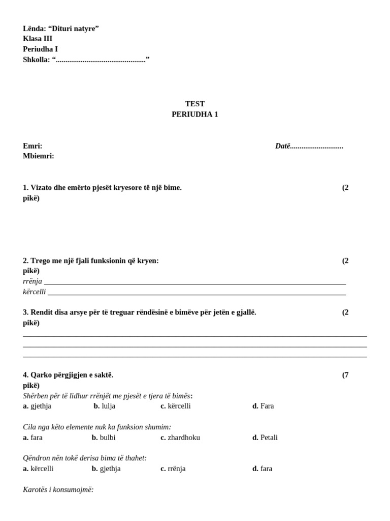 Dituri Natyre 3 Tremujori I Pare | PDF