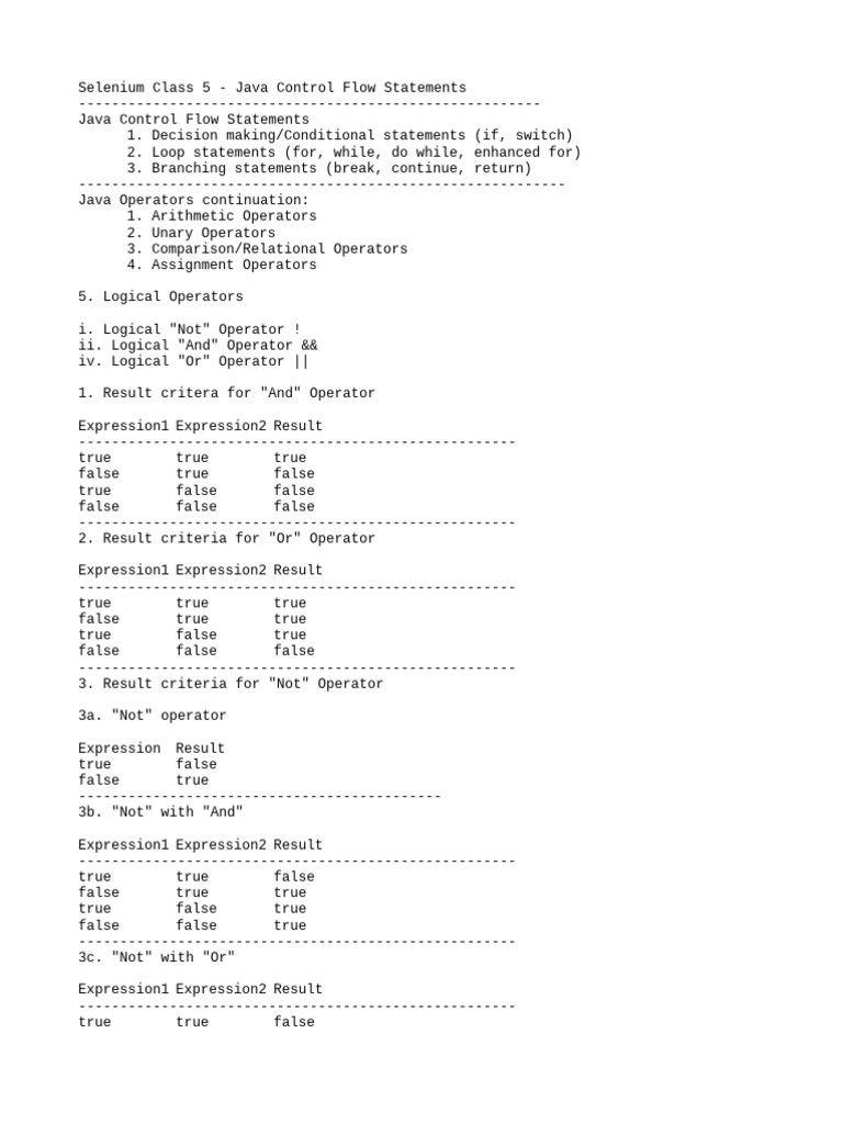 Selenium Class 5 | PDF | Boolean Data Type | Control Flow