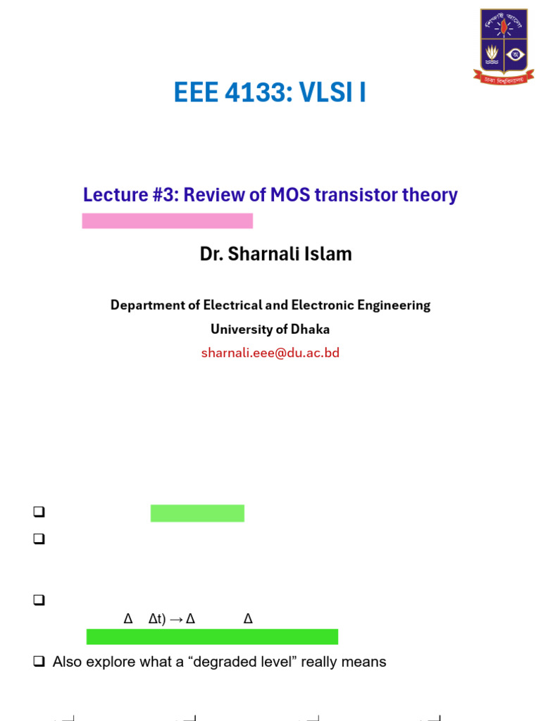 VLSI 1 - Lec3 - MOS Transistor Theory | PDF | Mosfet | Field Effect ...