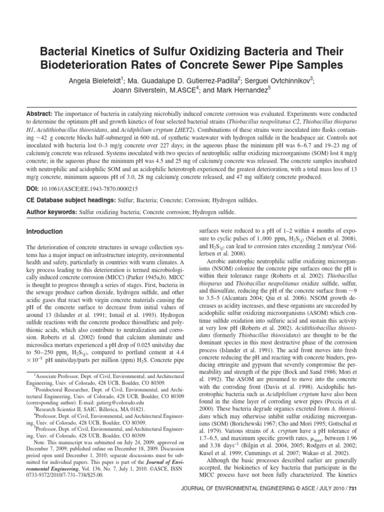 Bacterial Kinetics of Sulfur Oxidizing Bacteria and Their ...