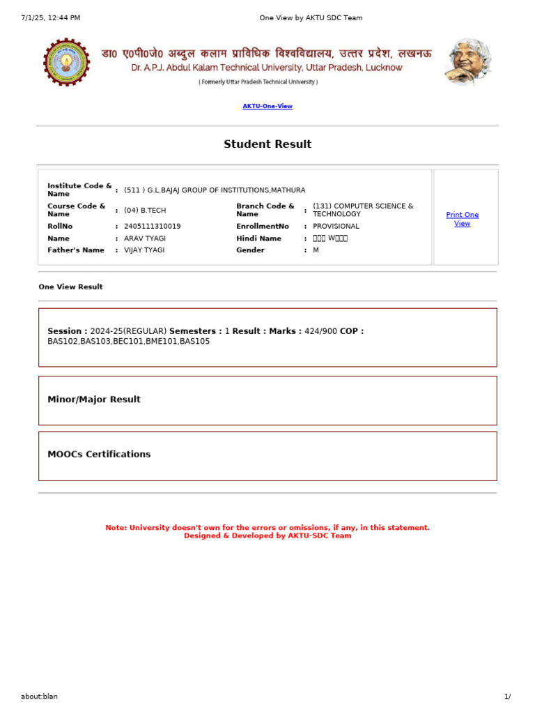 B.Tech Computer Science Result 2024-25 | PDF