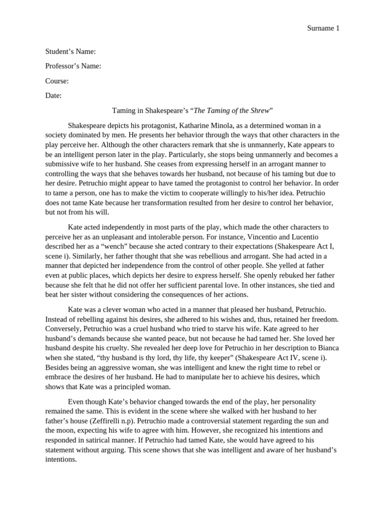 Taming in Shakespeare's "The Taming of The Shrew" | PDF | The Taming Of ...
