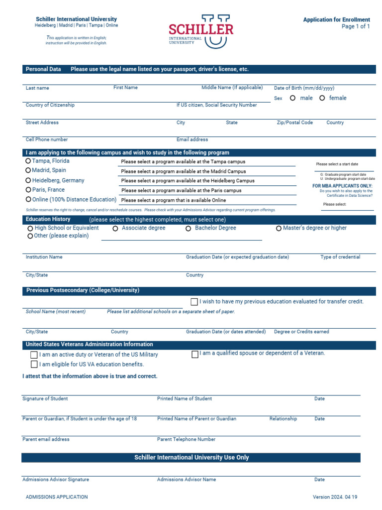Admissions Application Fillable | PDF | Academic Degree | Educational Stages