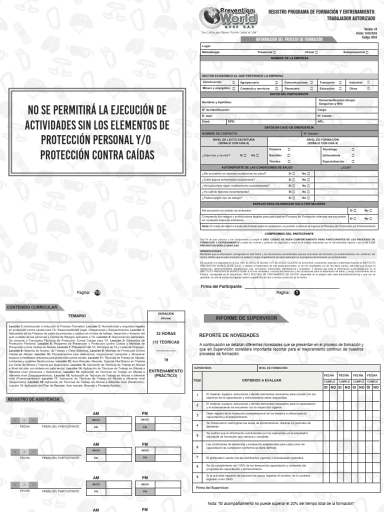 DF93 Registro Programa de Formación y Entrenamiento Trabajador ...