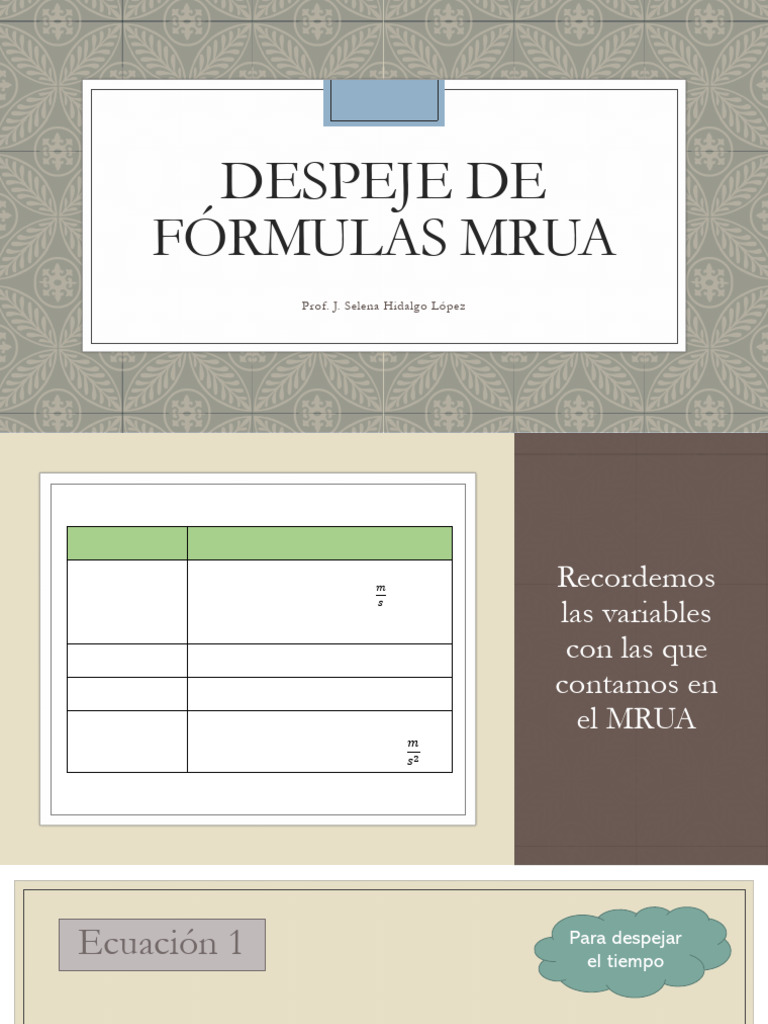 Fórmulas Mrua | PDF | Ecuaciones | Mecánica