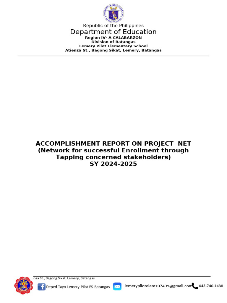 Lemery Pilot School's Project NET Report | PDF