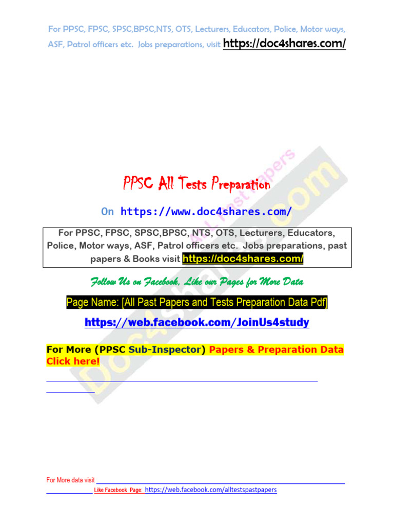 PPSC Sub Inspector Past Papers PDF | PDF | Inspector | National Security