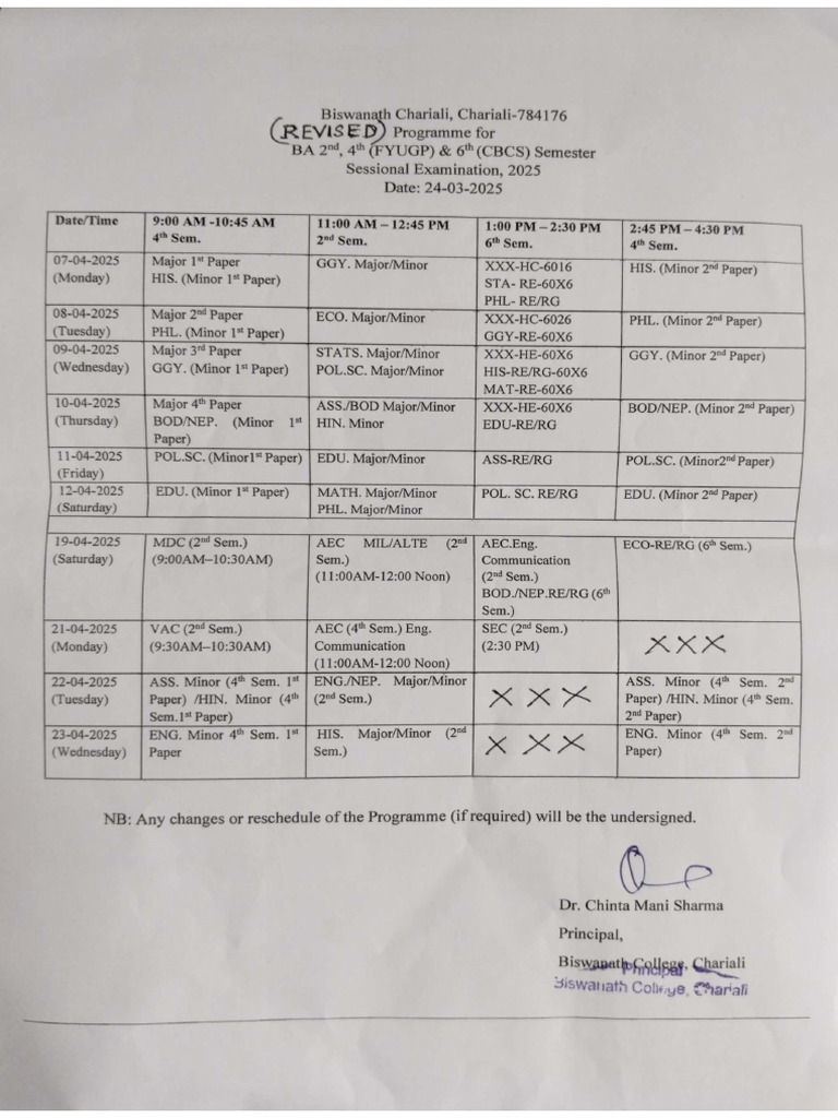 REVISED BA, BSC (Dual Stream) Even Semester Sessional Exam, 2025 | PDF