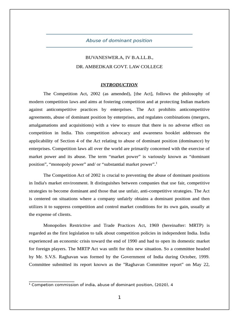 Understanding Abuse of Dominant Position | PDF | Competition Law | Monopoly