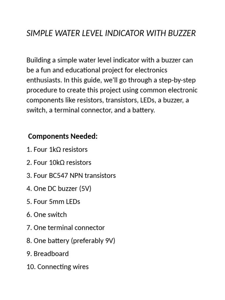 Water Level Indicator with Buzzer Guide | PDF | Electrical Connector ...