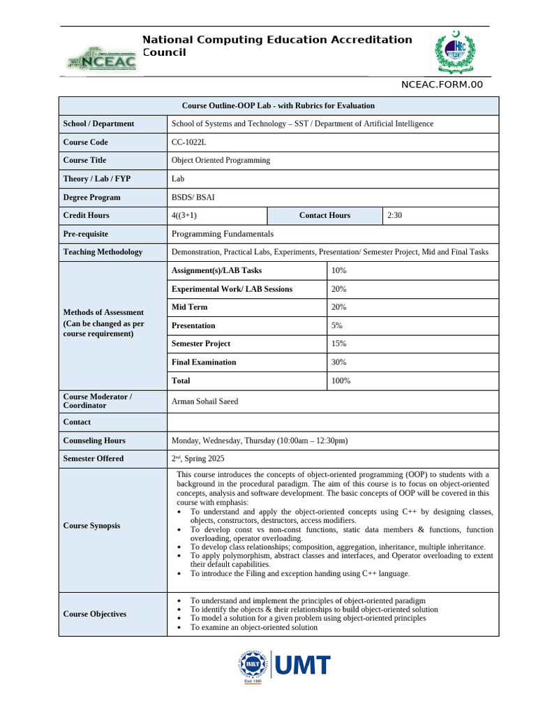 Cc1022 Obe - Oop Lab Outline 7 | PDF | Method (Computer Programming ...