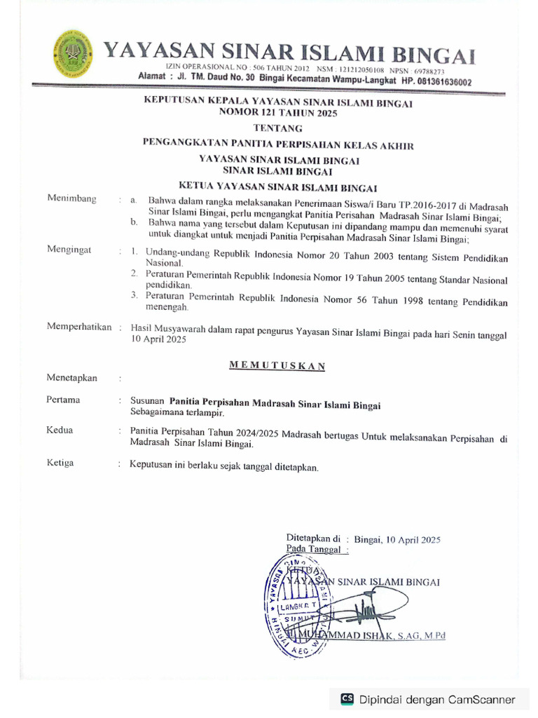 Sk Panitia Perpisahan Yayasan Sib 2025 Pdf