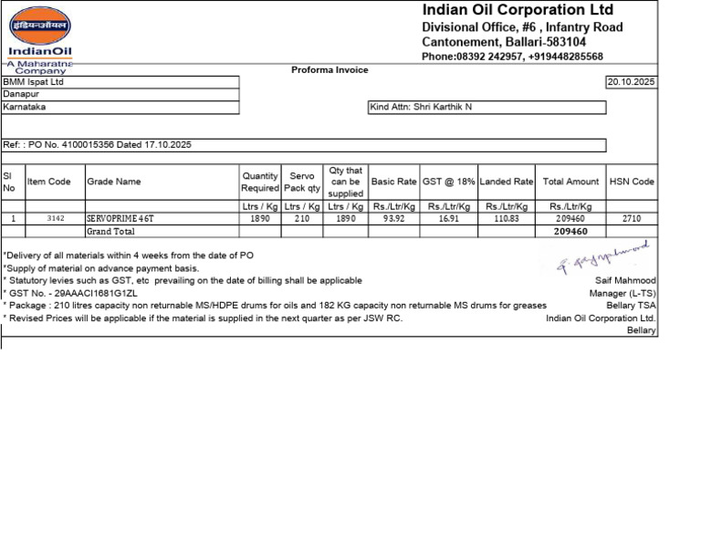 Proforma Invoice for BMM Ispat Ltd | PDF | Government Finances | Taxation