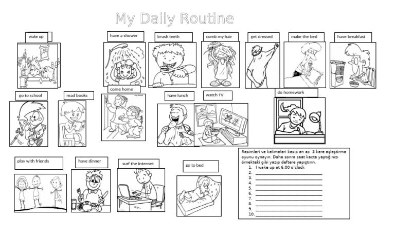 Daily Routines Color Cut and Paste Fun Activities Games Grammar Drills ...