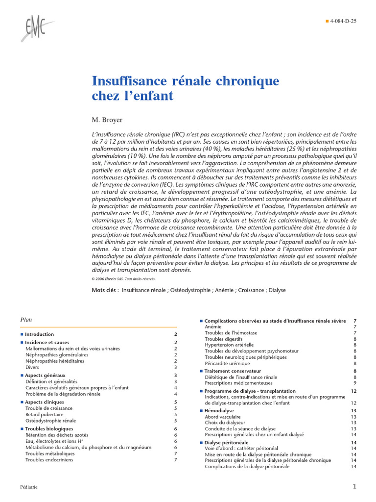 Insuffisance rénale chronique chez l'enfant | PDF | Insuffisance rénale ...