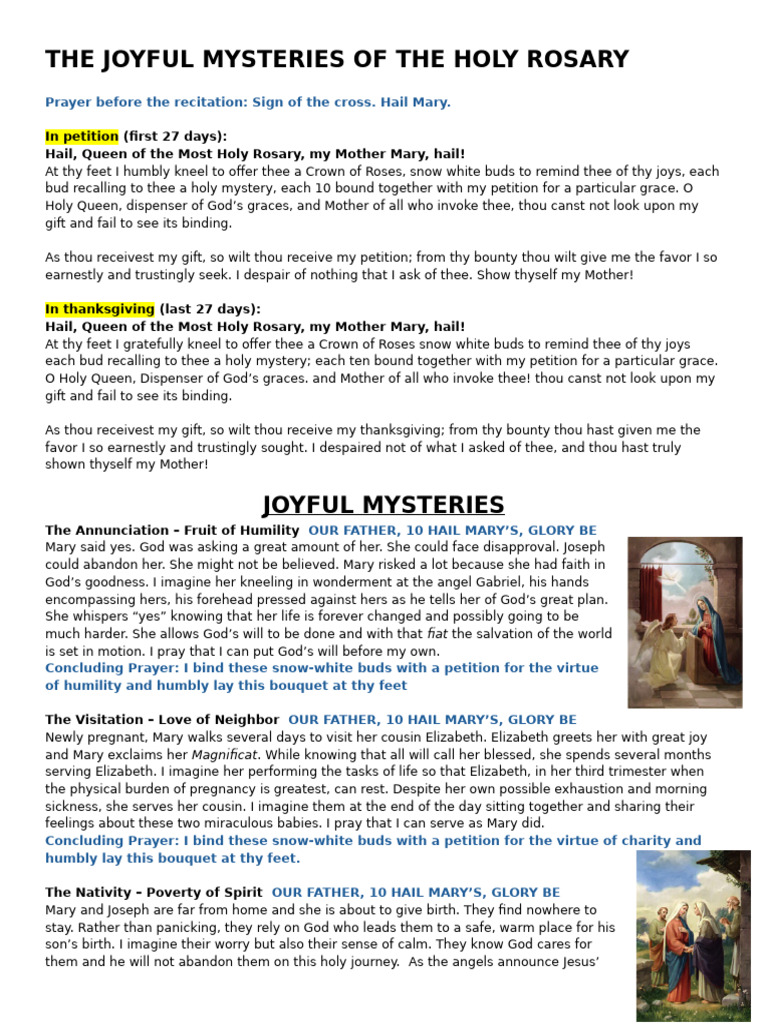 Joyful Mysteries of the Holy Rosary | PDF | Jesus | Mary, Mother Of Jesus
