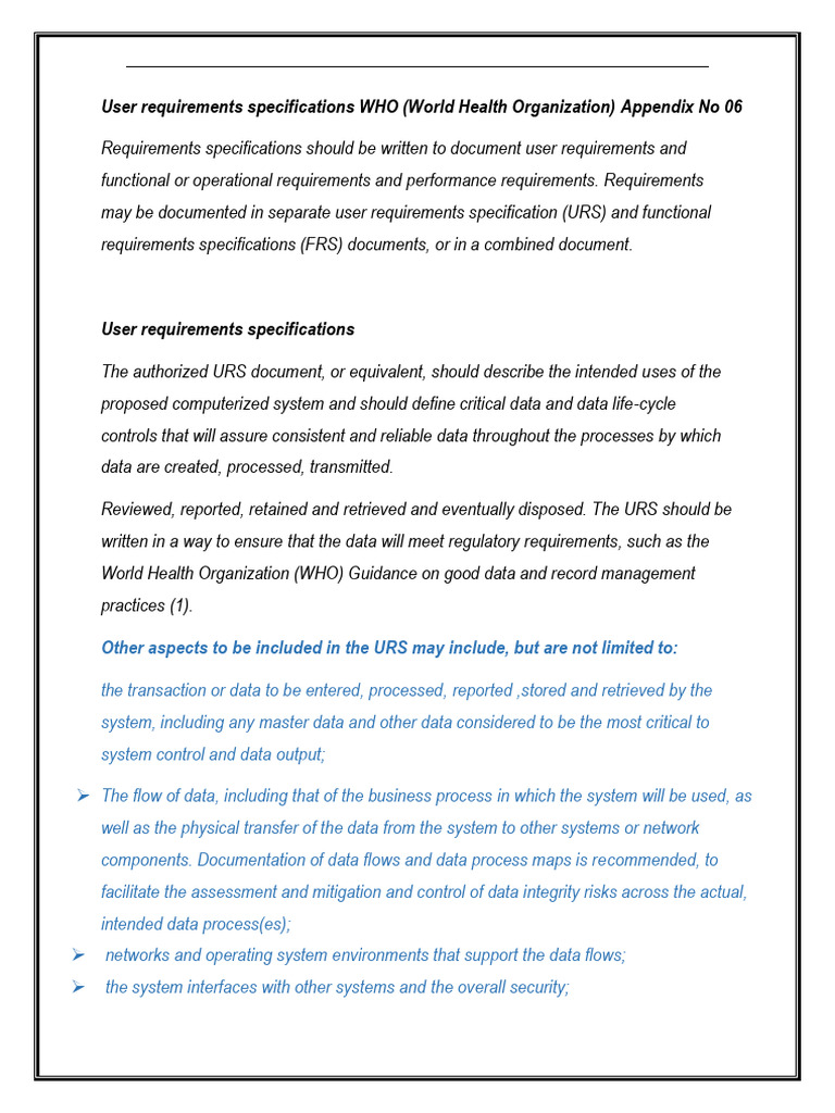 User Requirements Specifications Overview | PDF | Verification And ...