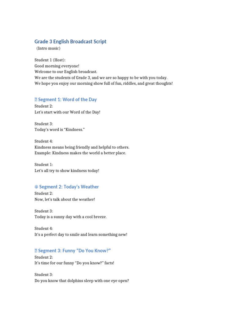Grade 3 English Broadcast Highlights | PDF
