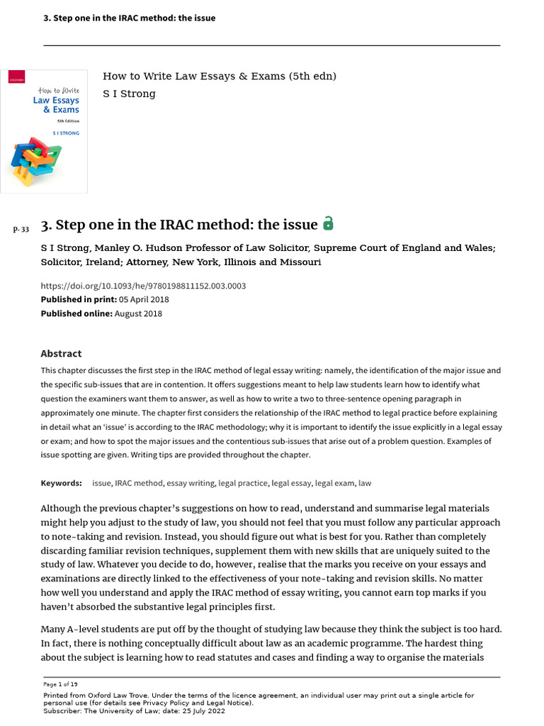 Step One in The IRAC Method - Issue-Chapter-3 | PDF | Tort | Negligence