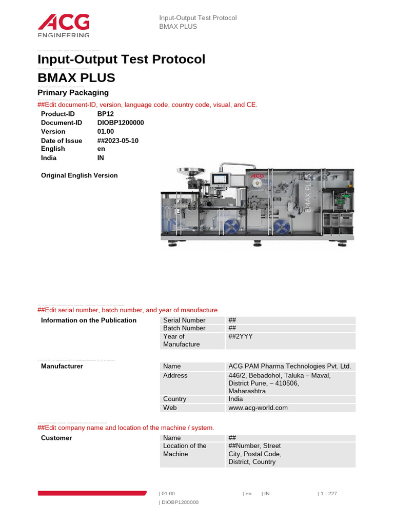Input-Output Test Protocol Bmax Plus: Primary Packaging | PDF ...