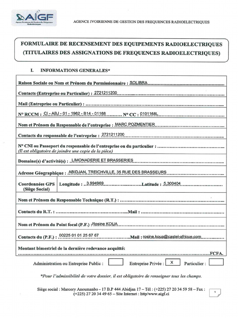 Fiche de Recensement 2024 - Solibra - v01 | PDF