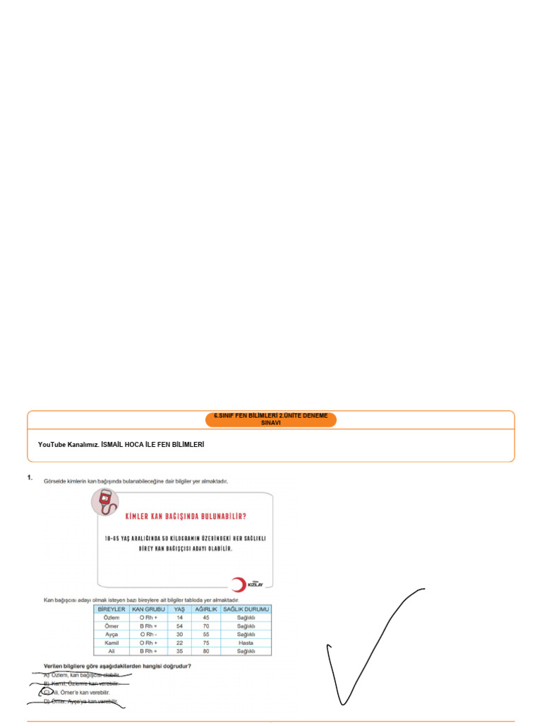 6.sinif Fen Bilimleri 2.unite Genel Deneme Sinavi | PDF