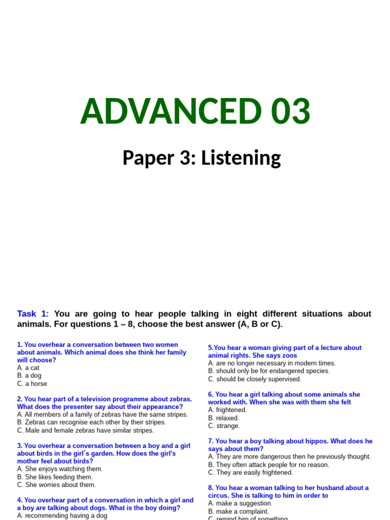 Listening Skills Practice: Animals & Experiences | PDF