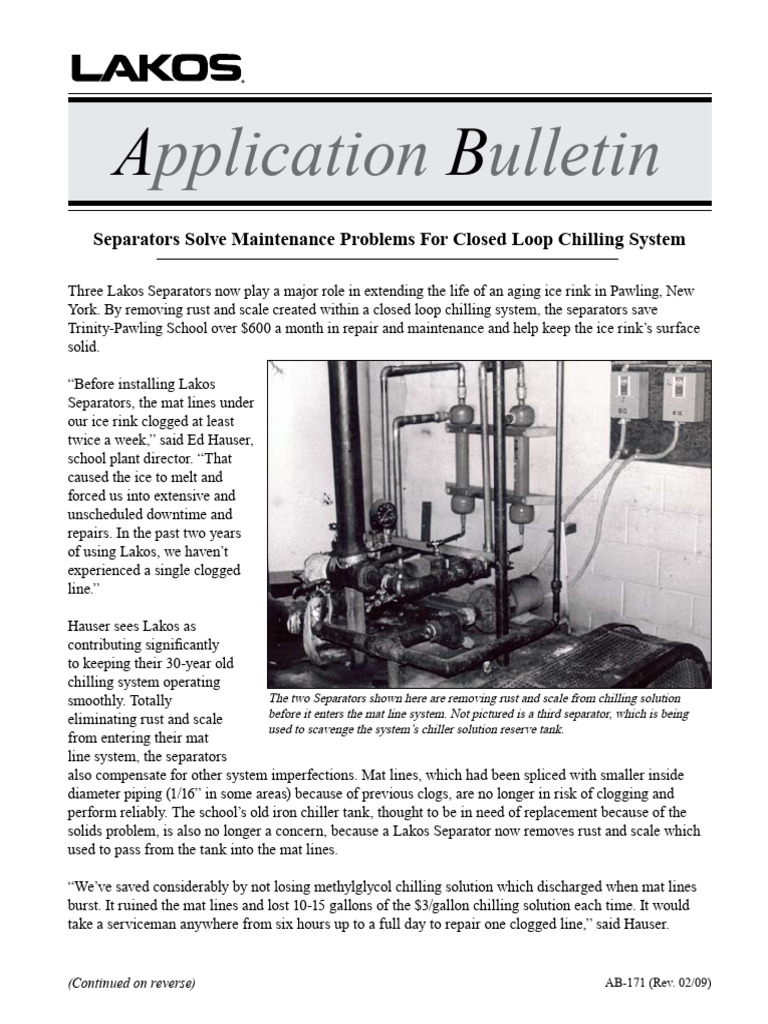 Lakos Separators Enhance Ice Rink Efficiency | PDF | Pump | Equipment