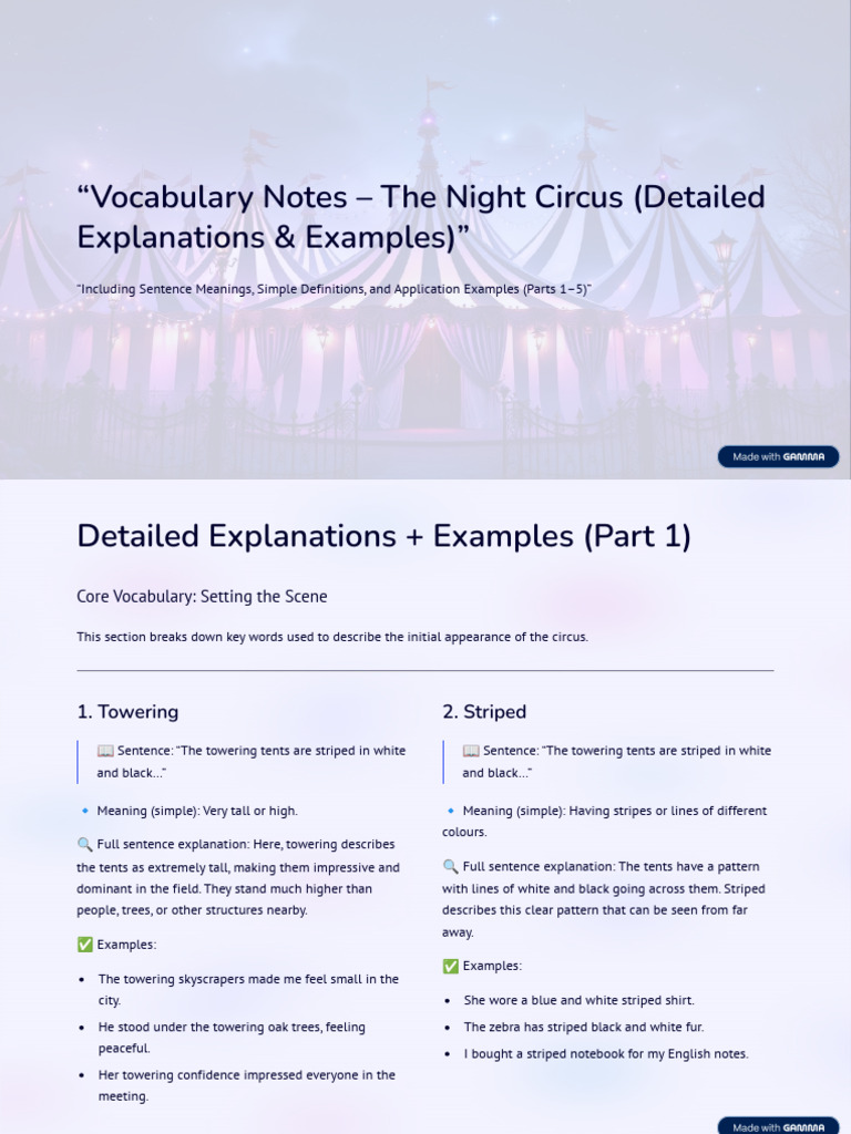 Vocabulary Notes The Night Circus Detailed Explanations and Examples ...