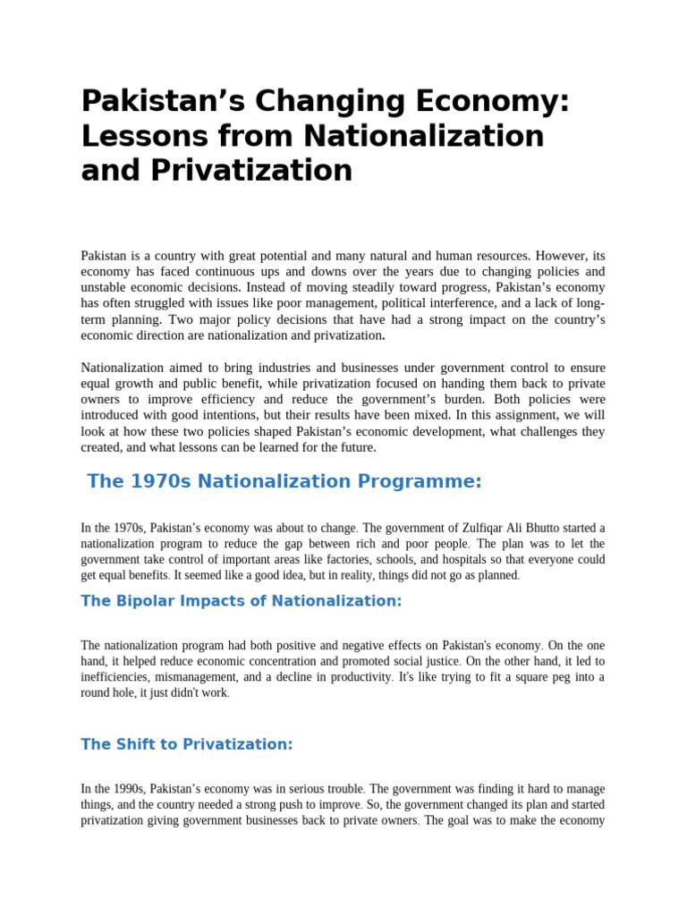 Pak studies Assignment 2 | PDF | Taxes | Privatization