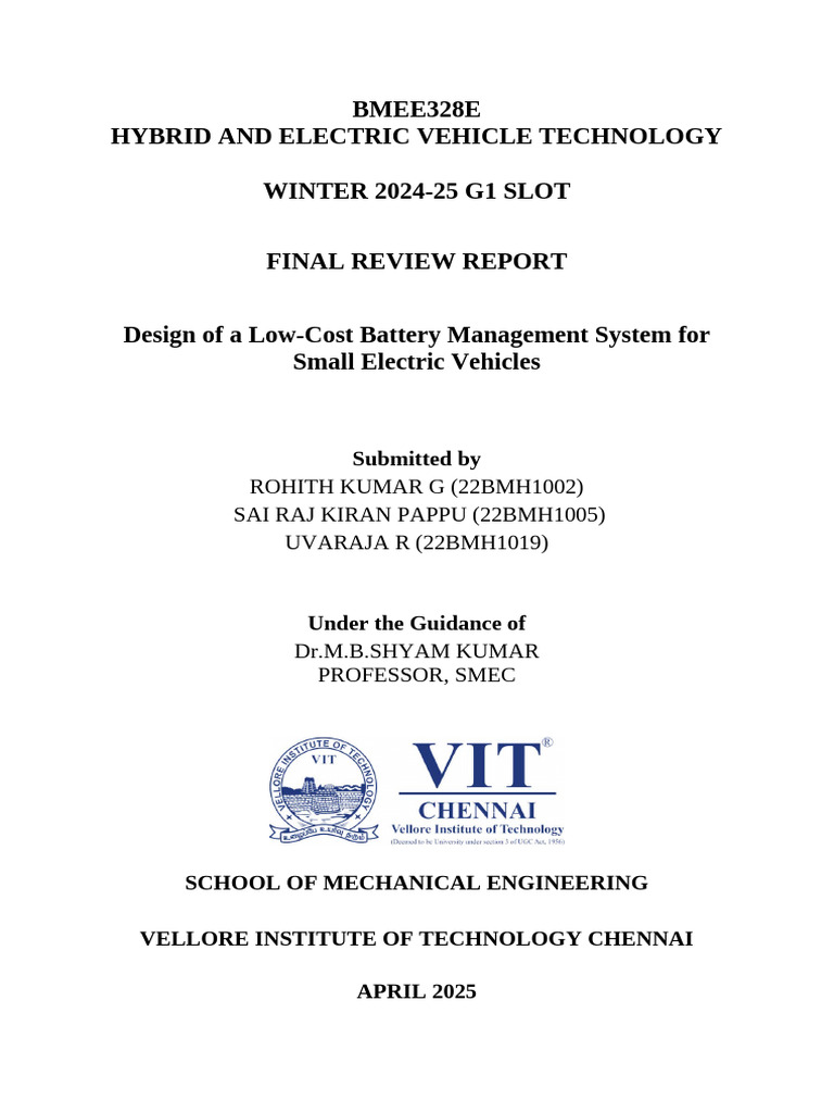 BMEE328E Review III Report Template G1 Slot | PDF | Electric Vehicle ...
