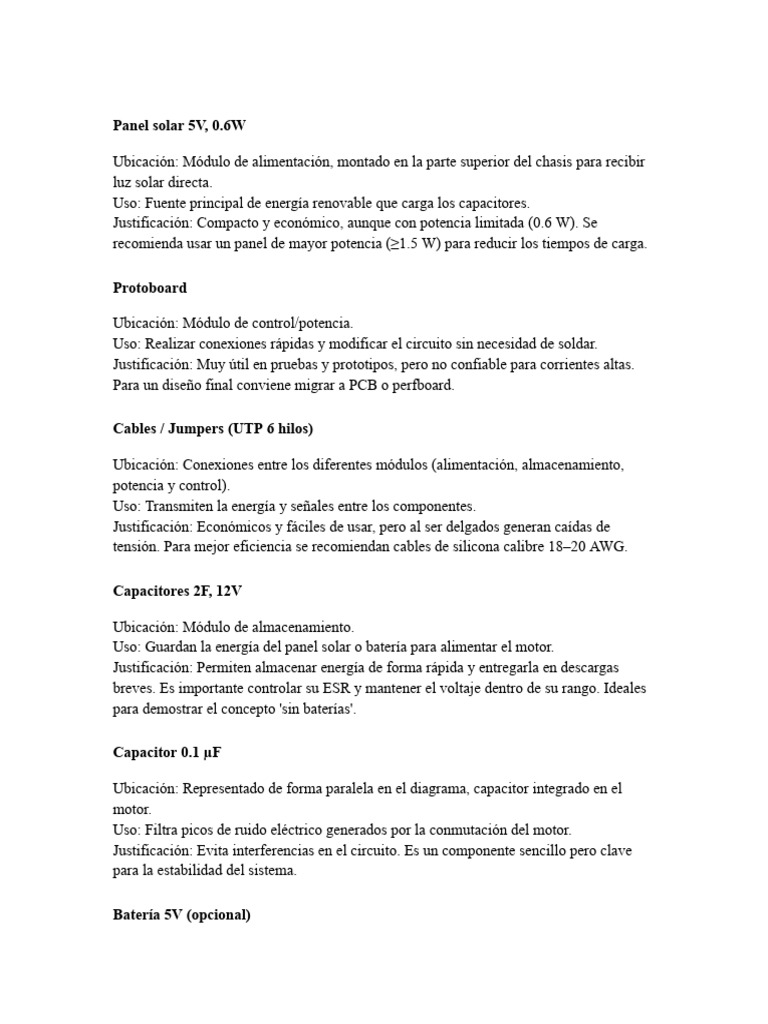 Analisis Materiales Carro Solar | PDF | Red eléctrica | Corriente continua