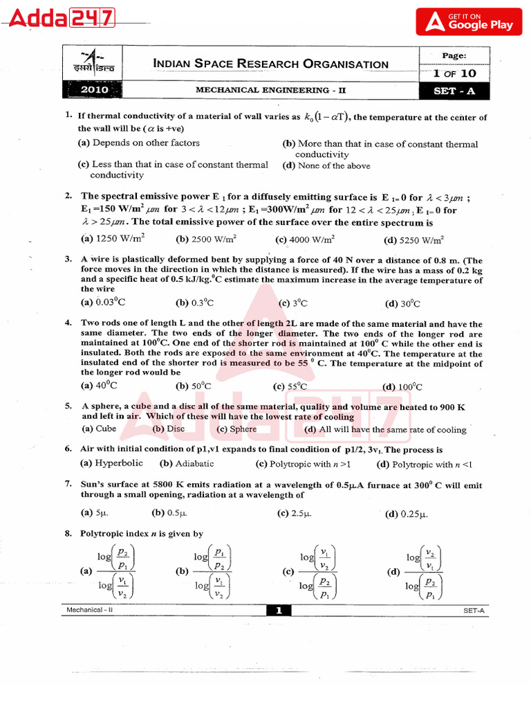 Mechanical Engineering 2010 Paper | PDF