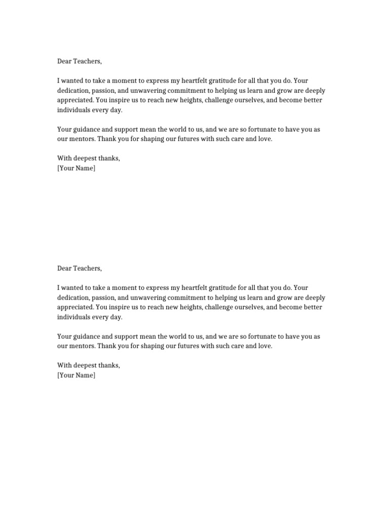 Thank You Letter Teachers A4 | PDF