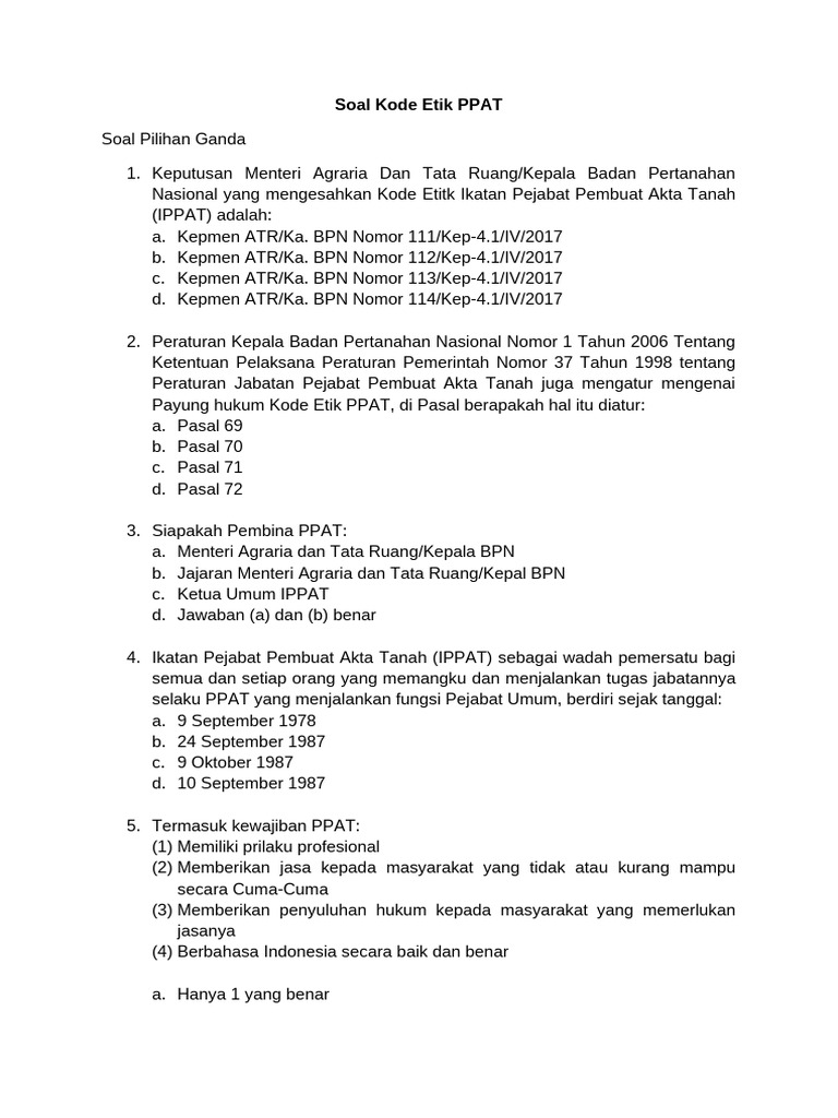Soal Kode Etik PPAT dan Jawabannya | PDF