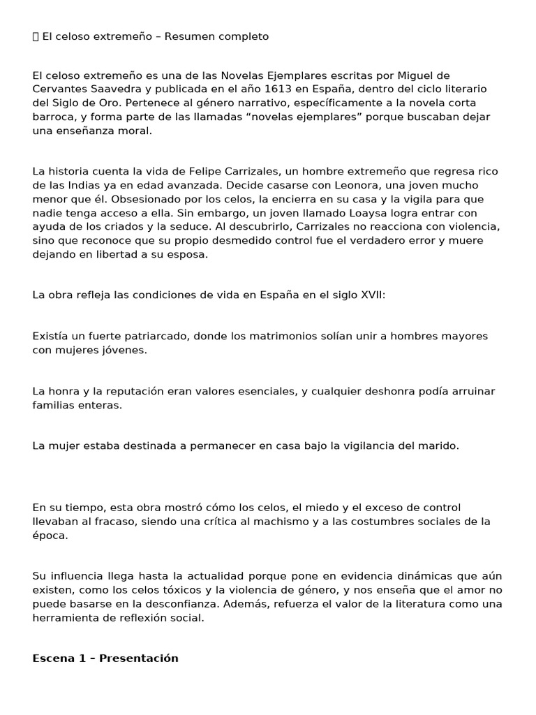 Resumen de "El celoso extremeño" | PDF | Miguel De Cervantes