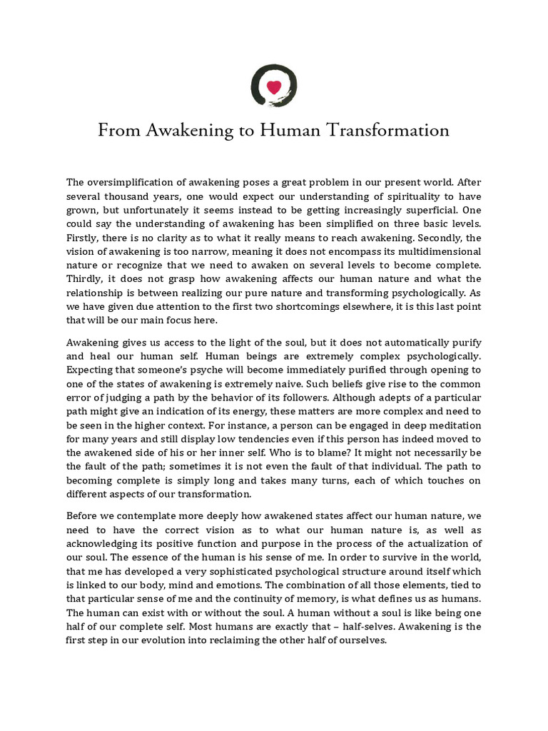 Awakening and Human Transformation | PDF | Soul | Mind